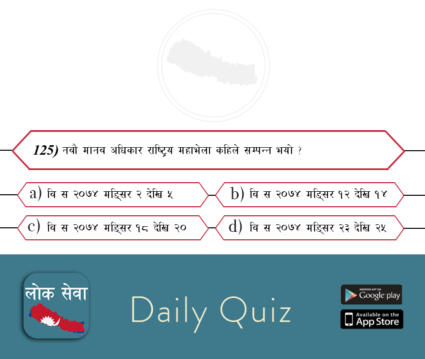 Daily Quiz #125 - नवौ मानव अधिकार राष्ट्रिय महाभेला कहिले सम्पन्न भयो